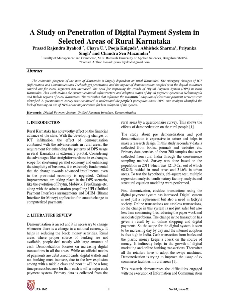 A Study On Penetration of Digital Payment System in Selected Areas of ...