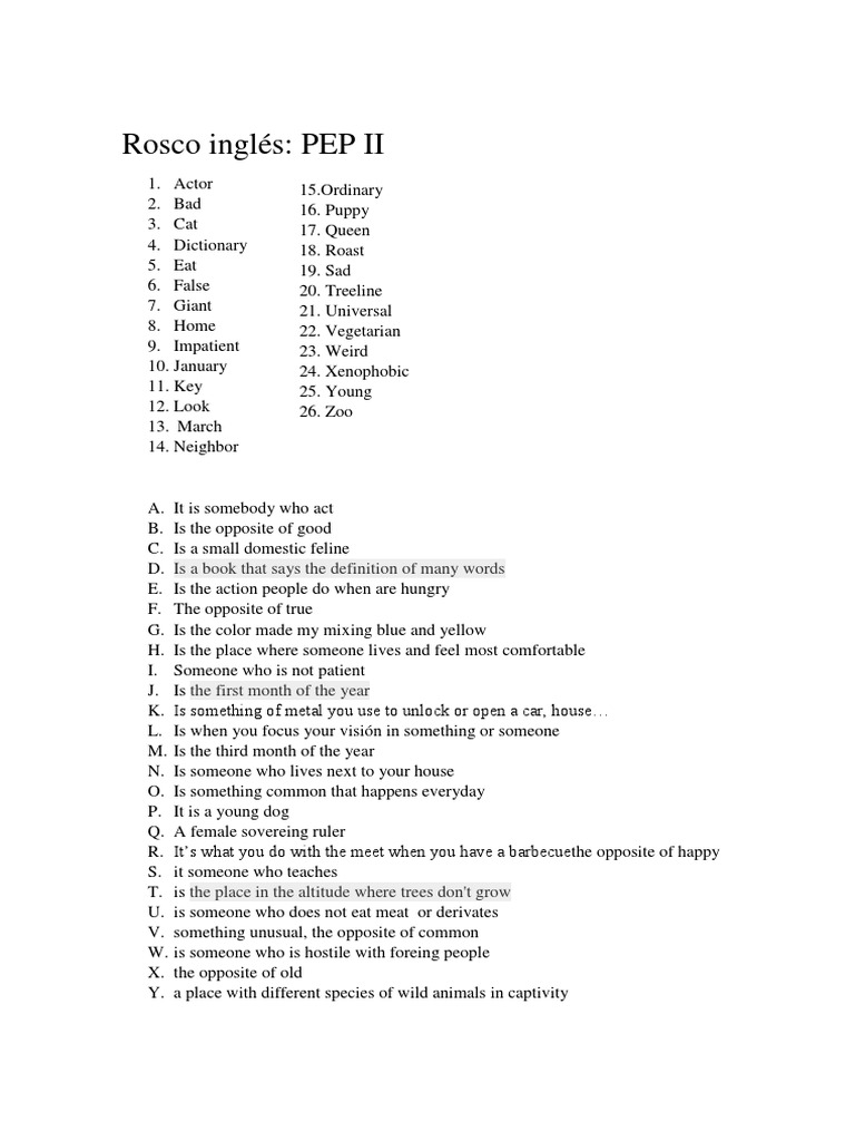 Rosco Inglés: PEP II: Is A Book That Says The Definition of Many Words ...