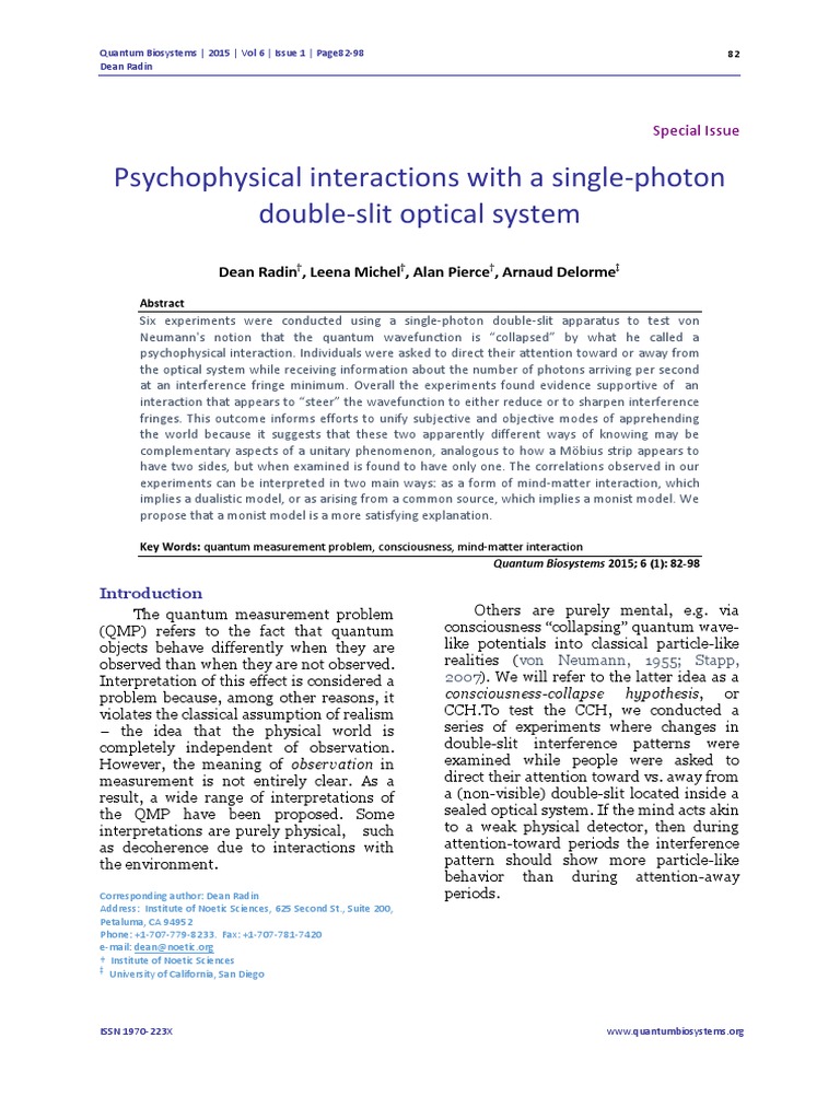 Psychophysical Interactions With A Single-Photon Double-Slit Optical ...