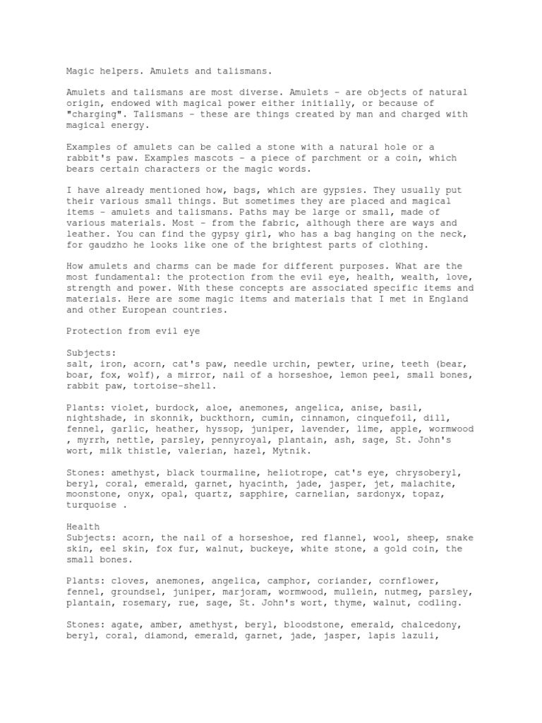 Magic Helpers Amulets and Talismans Amulets and Talismans Are | PDF ...