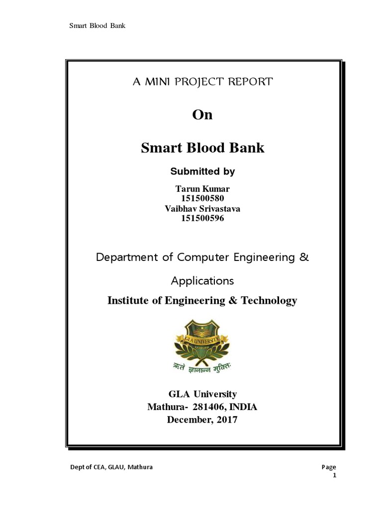 On Smart Blood Bank: A Mini Project Report | PDF | Software Testing ...