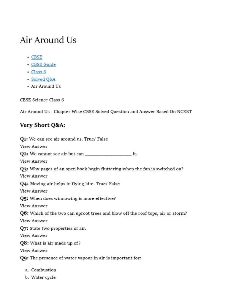 Essential Properties and Components of the Air Around Us: A Concise ...