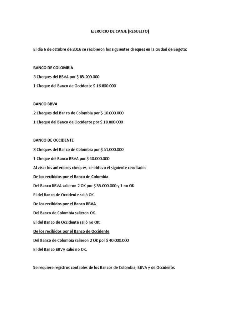 Ejercicio de Canje (Resuelto) | PDF | Bancos | Derecho Corporativo