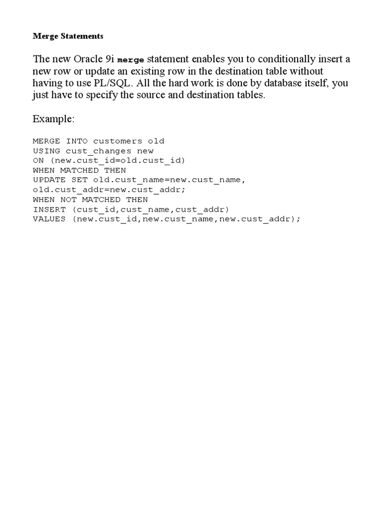 Oracle 9i Merge Statement Guide | PDF