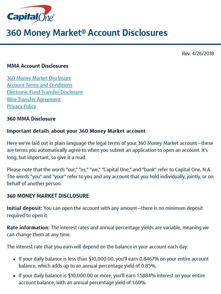 Capital One Account Disclosures | PDF | Cheque | Wire Transfer