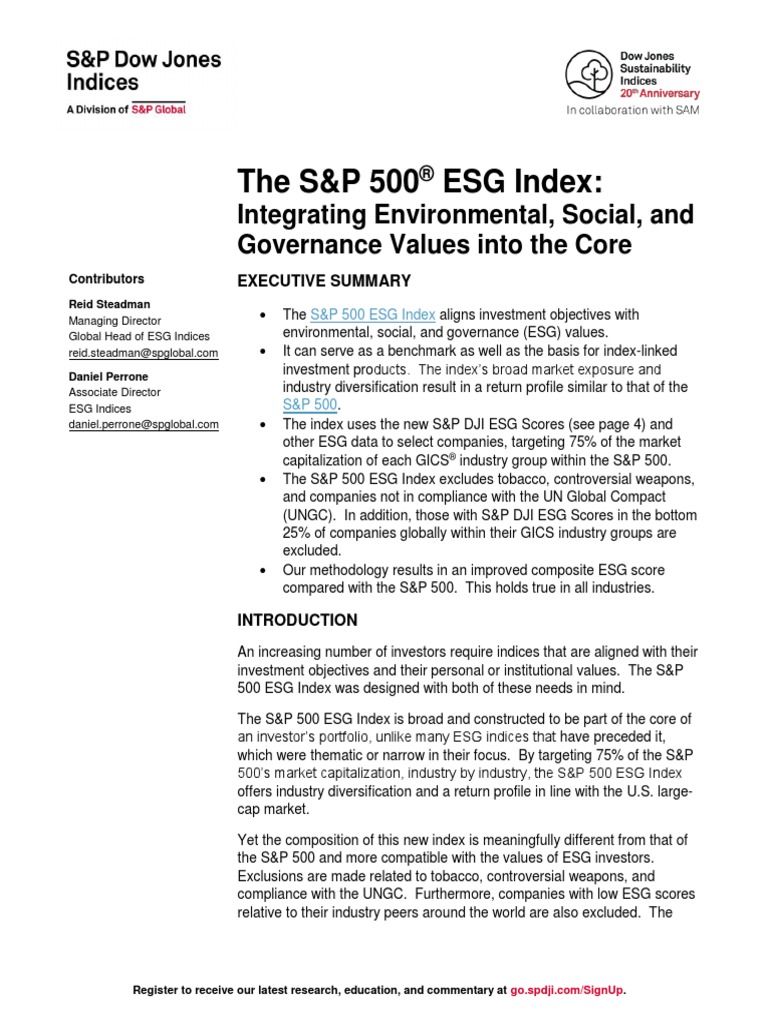 The S&P 500 Esg Index | PDF | S&P 500 Index | Standard & Poor's