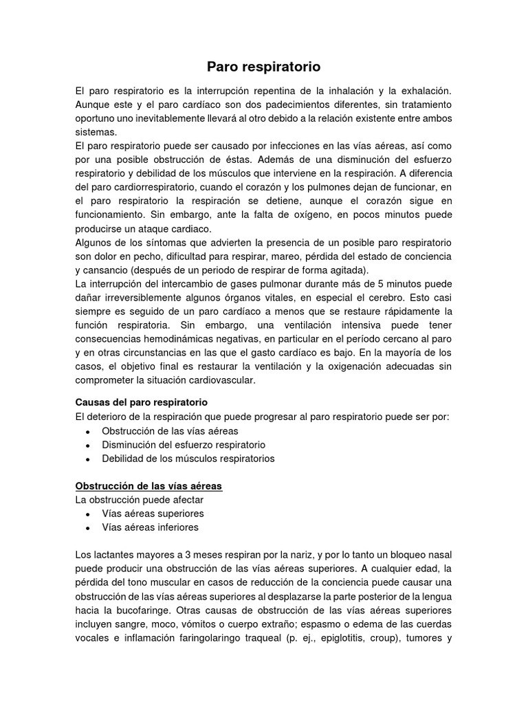 Paro Respiratorio | PDF | Reanimación cardiopulmonar | Sistema respiratorio