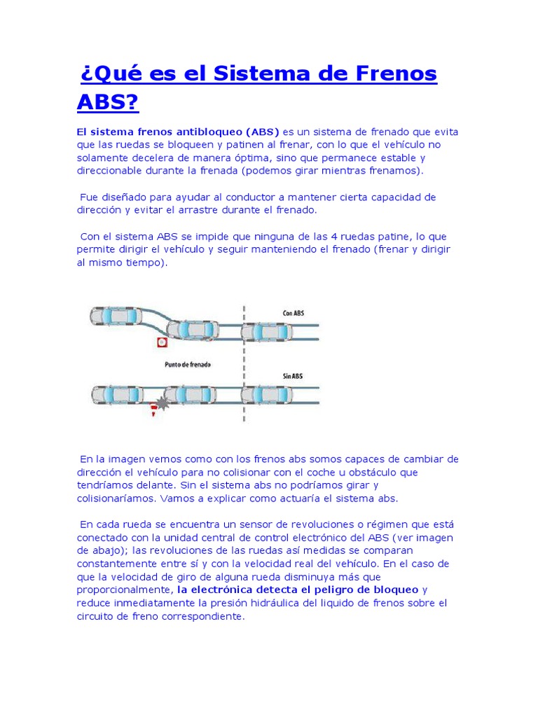 El Sistema Frenos Antibloqueo (ABS) Es Un Sistema de Frenado Que Evita | PDF | Sistema de freno ...