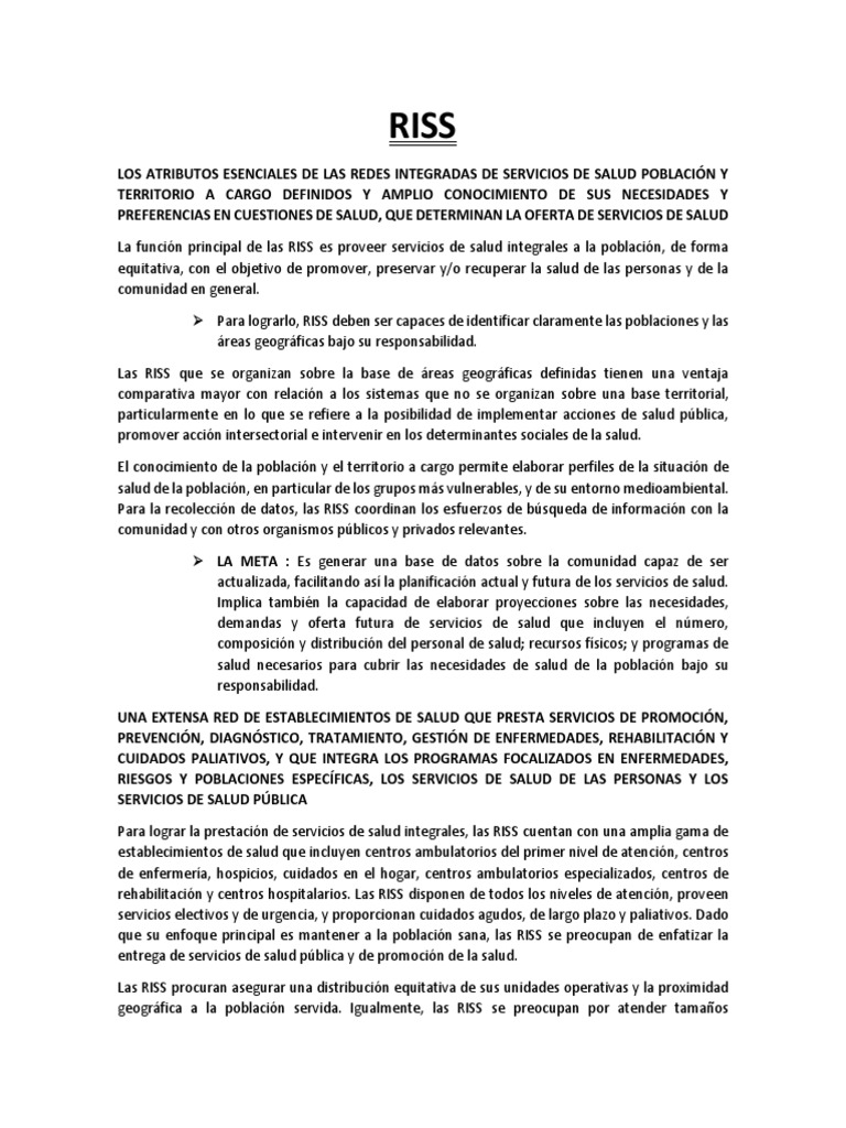 RISS: Redes Integradas de Servicio de Salud | PDF | Hospital | Bienestar