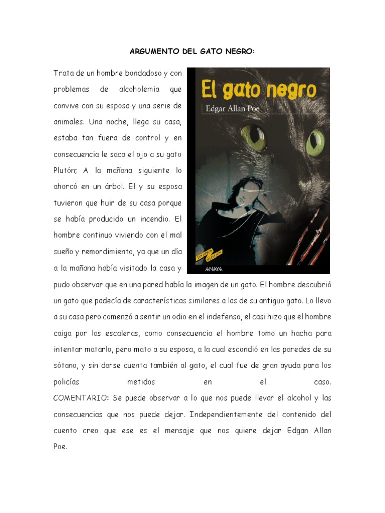 Argumento Del Gato Negro | PDF | Edgar Allan Poe | Gatos