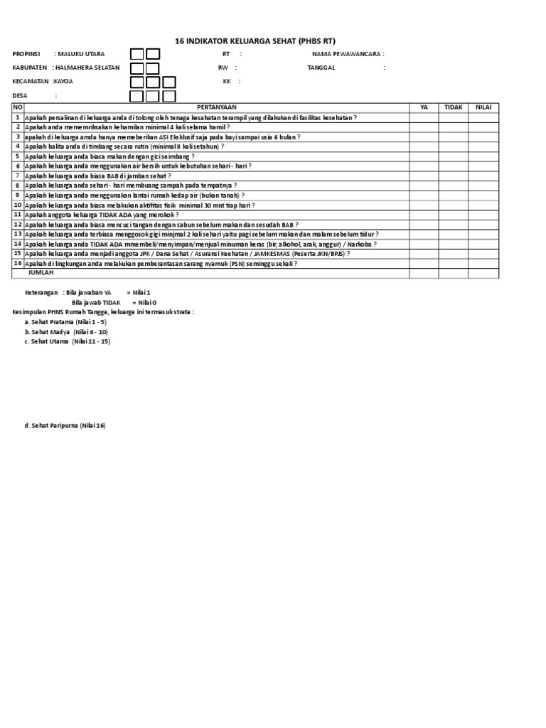 Blangko PHBS RT, Gabungan Kuesioner SMD | PDF