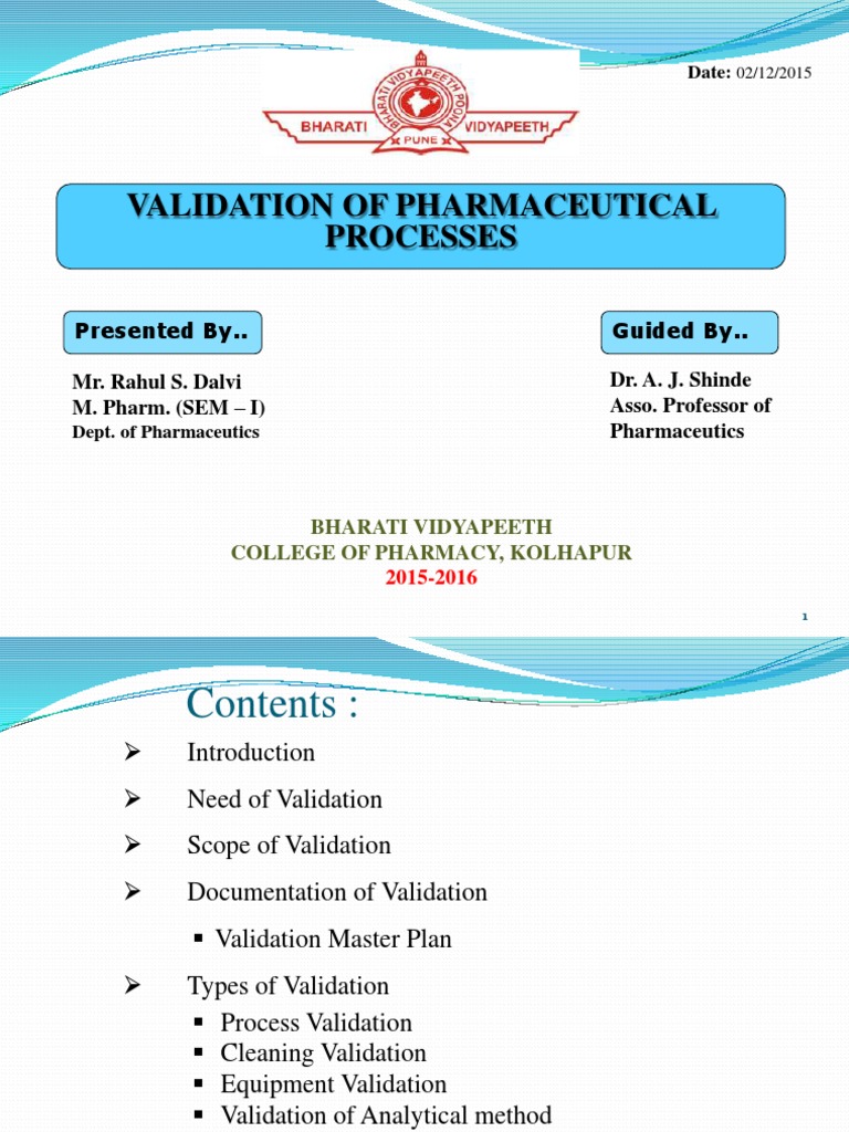 Validation of Pharmaceutical Processes: Date | PDF | Verification And ...