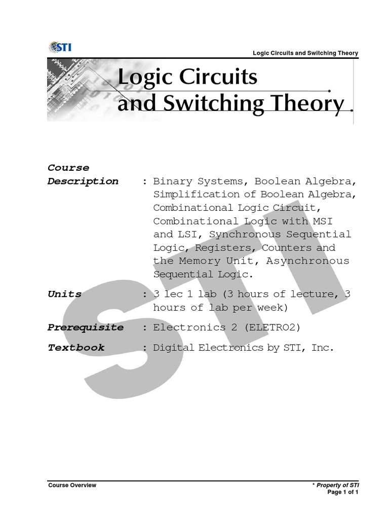 And Switching Theory Logic Circuits: Course Description | PDF
