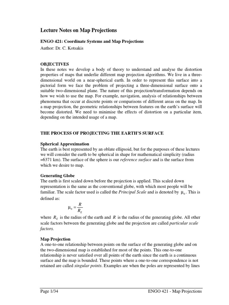 Lecture Notes On Map Projections - ENGO 421 | PDF | Angle | Sine