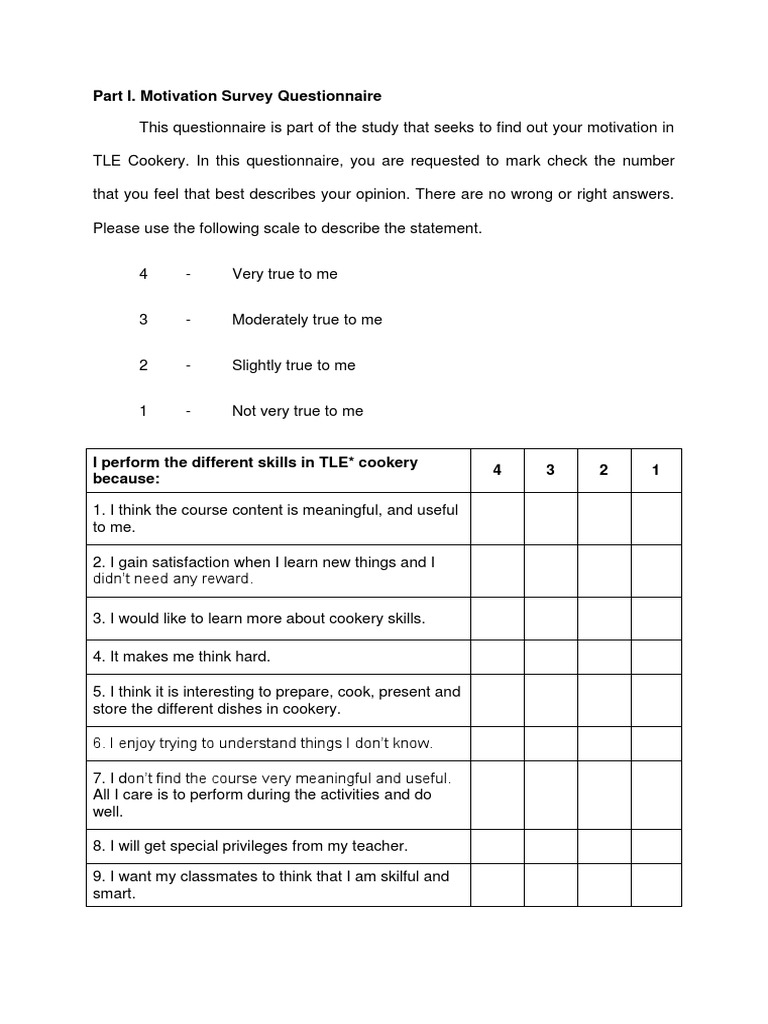 Part I. Motivation Survey Questionnaire | Download Free PDF | Self ...