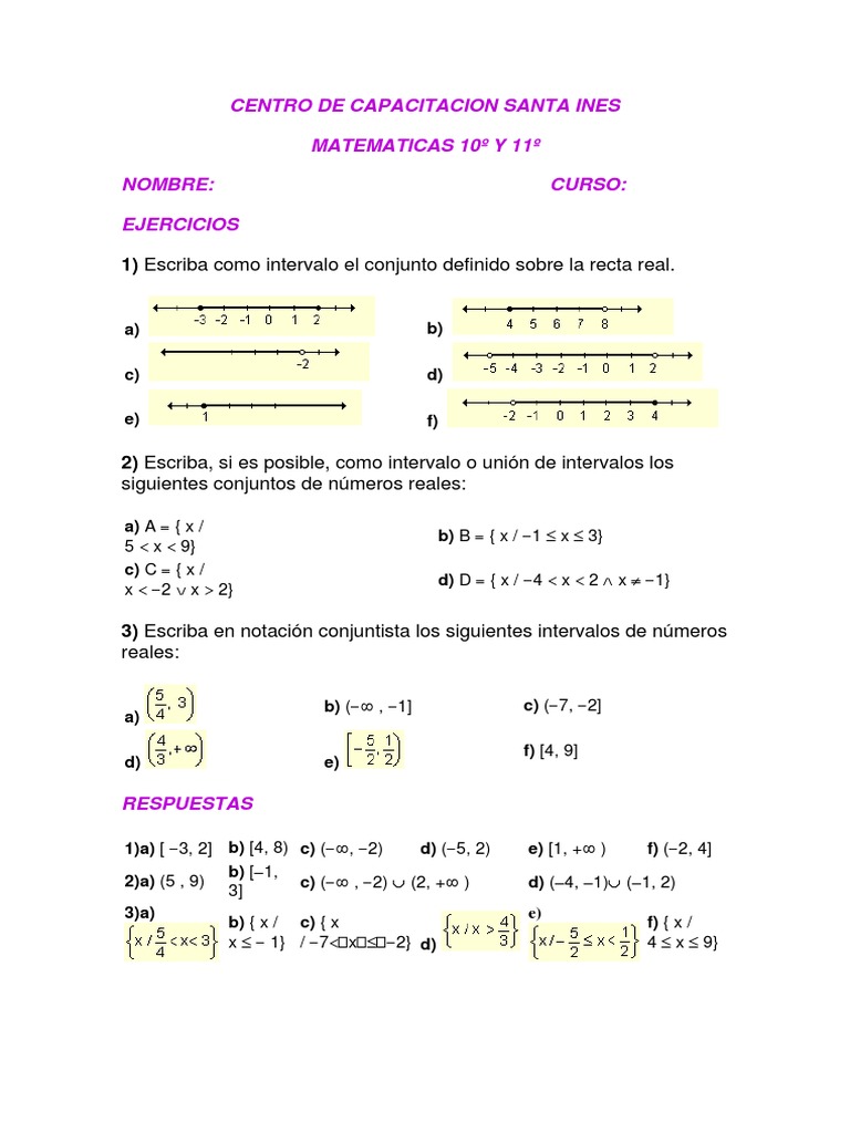 Taller Matematicas - Intervalos | PDF