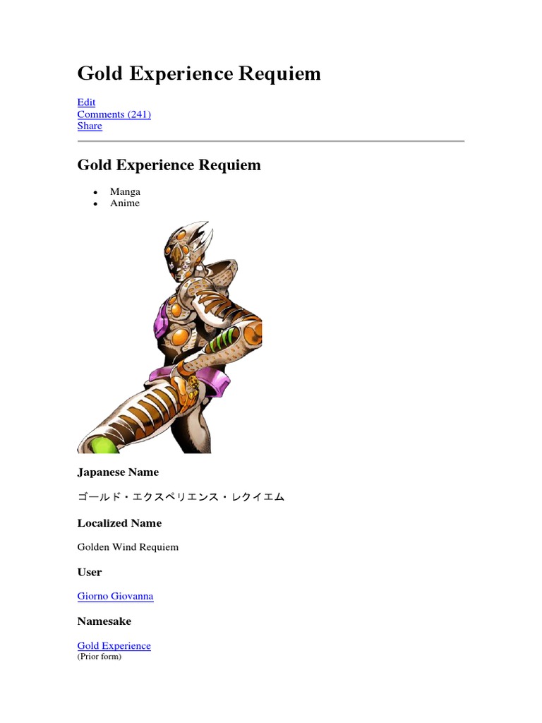 Gold Experience Requiem | PDF