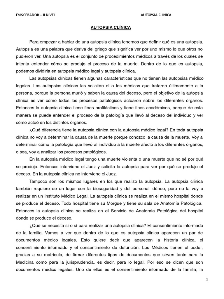 Autopsia Clínica: Procedimientos y Fines | PDF | Historial médico | Abdomen