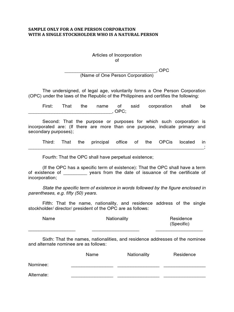 2019 Sample AOI For Solo Corp | PDF | Corporations | Notary Public