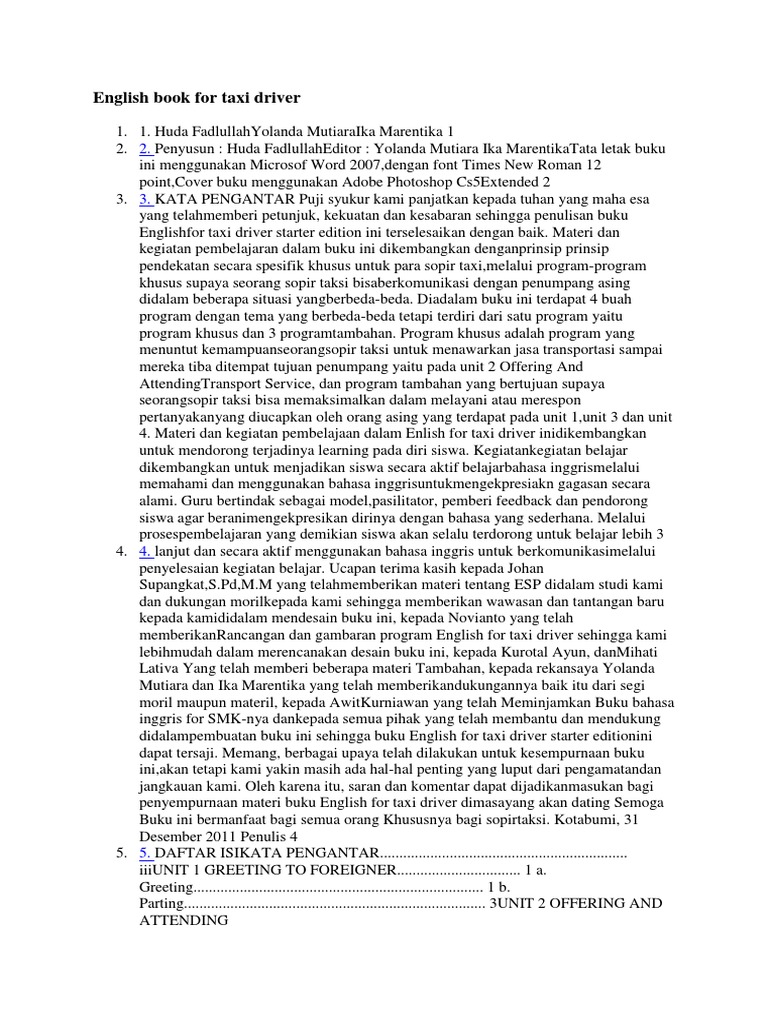 English Book For Taxi Driver | PDF