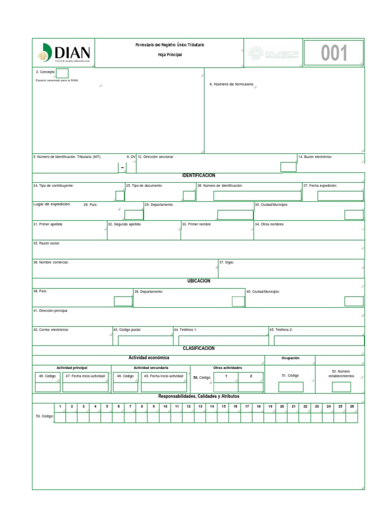 Número de Formulario: Formulario Del Registro Único Tributario Hoja ...
