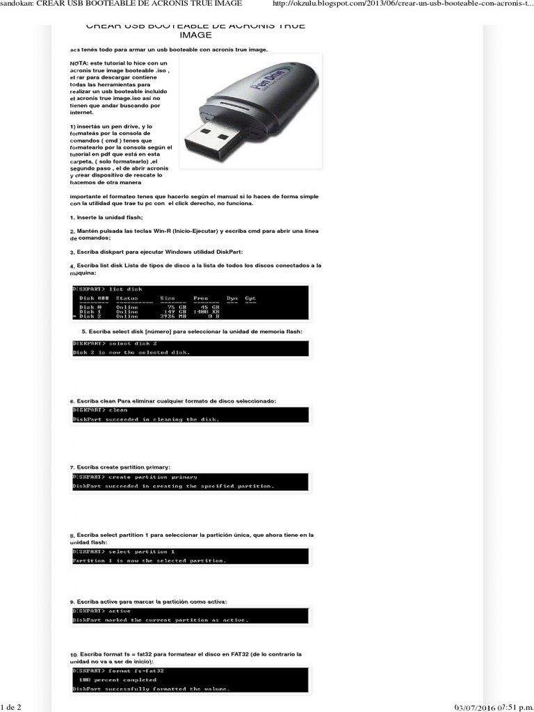 Manual - Crear Usb Booteable de Acronis True Image | PDF | Memoria USB ...
