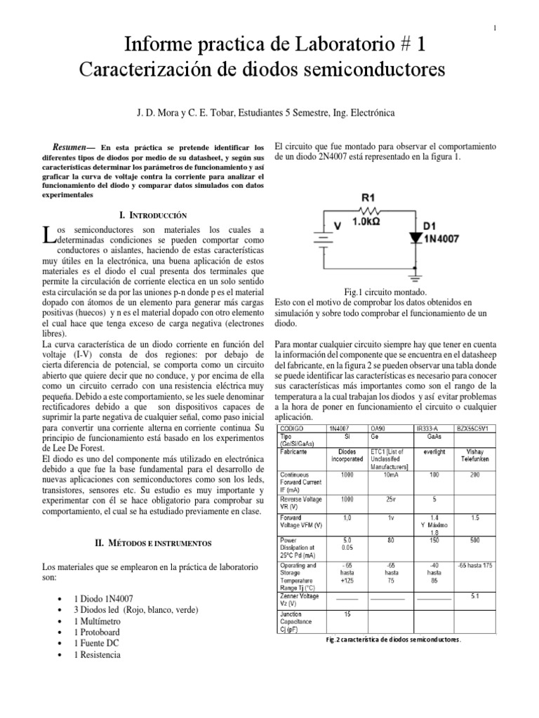 Caracterización del diodo 2N4007 | PDF | Diodo | Diodo emisor de luz