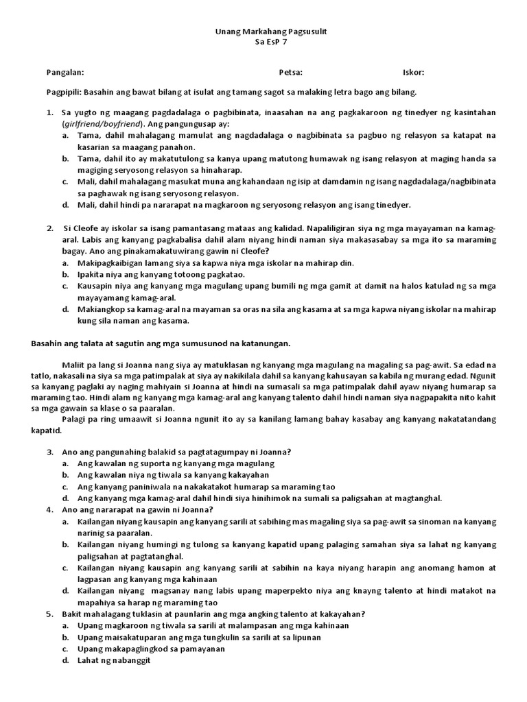 G7-First Periodic Exam - ESP | PDF