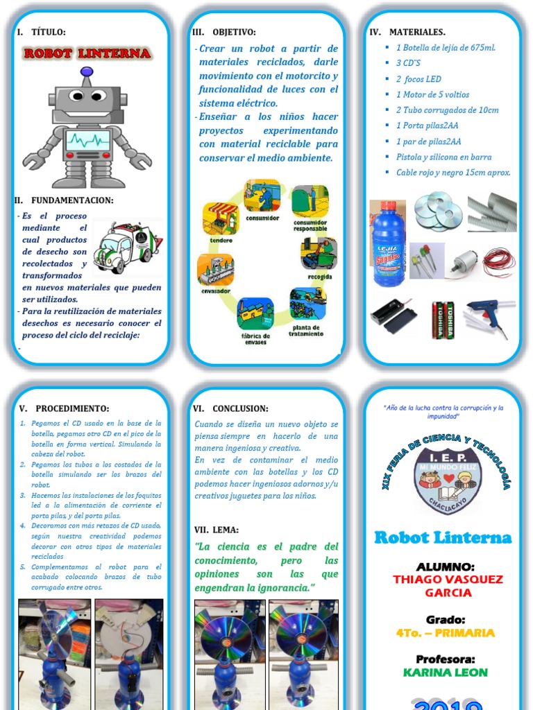 Triptico - Robot Linterna | PDF | Reciclaje | Residuos