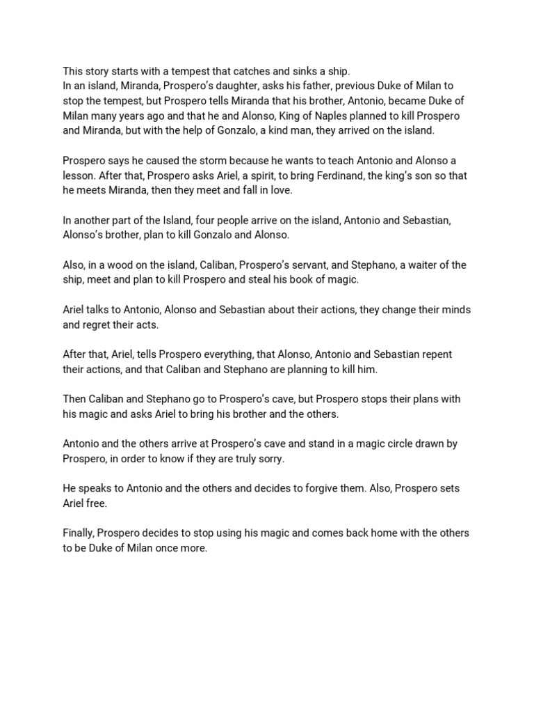 The Tempest Summary | PDF