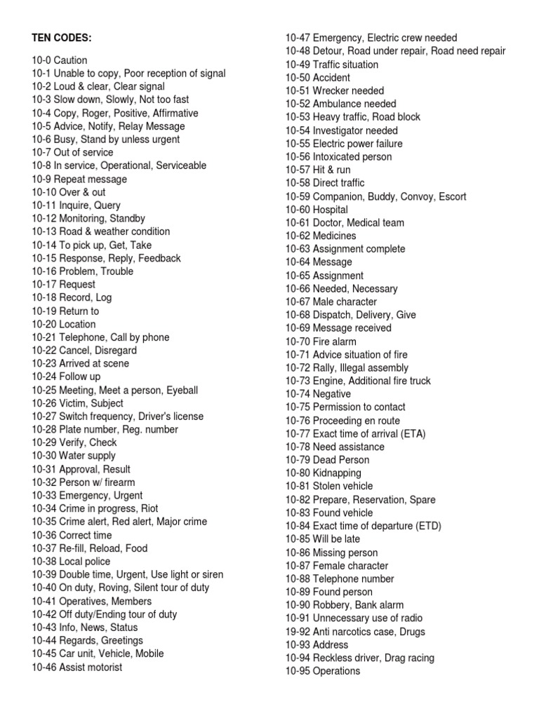 Ten Codes | PDF | Traffic