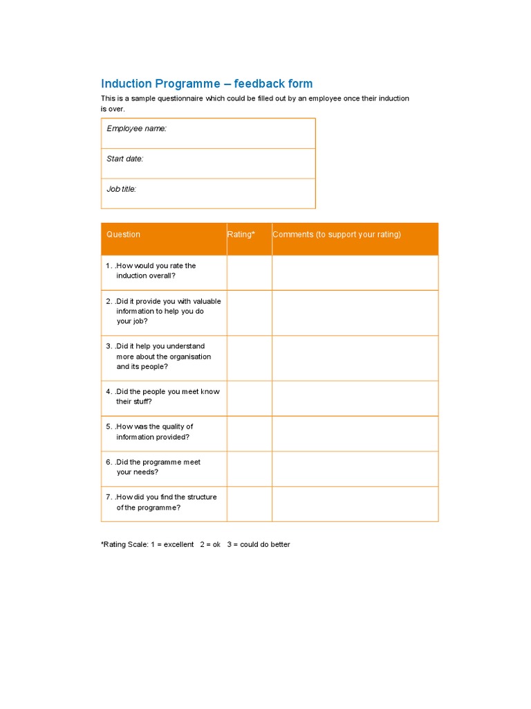 Induction Programme Feedback Form | PDF | Behavioural Sciences ...