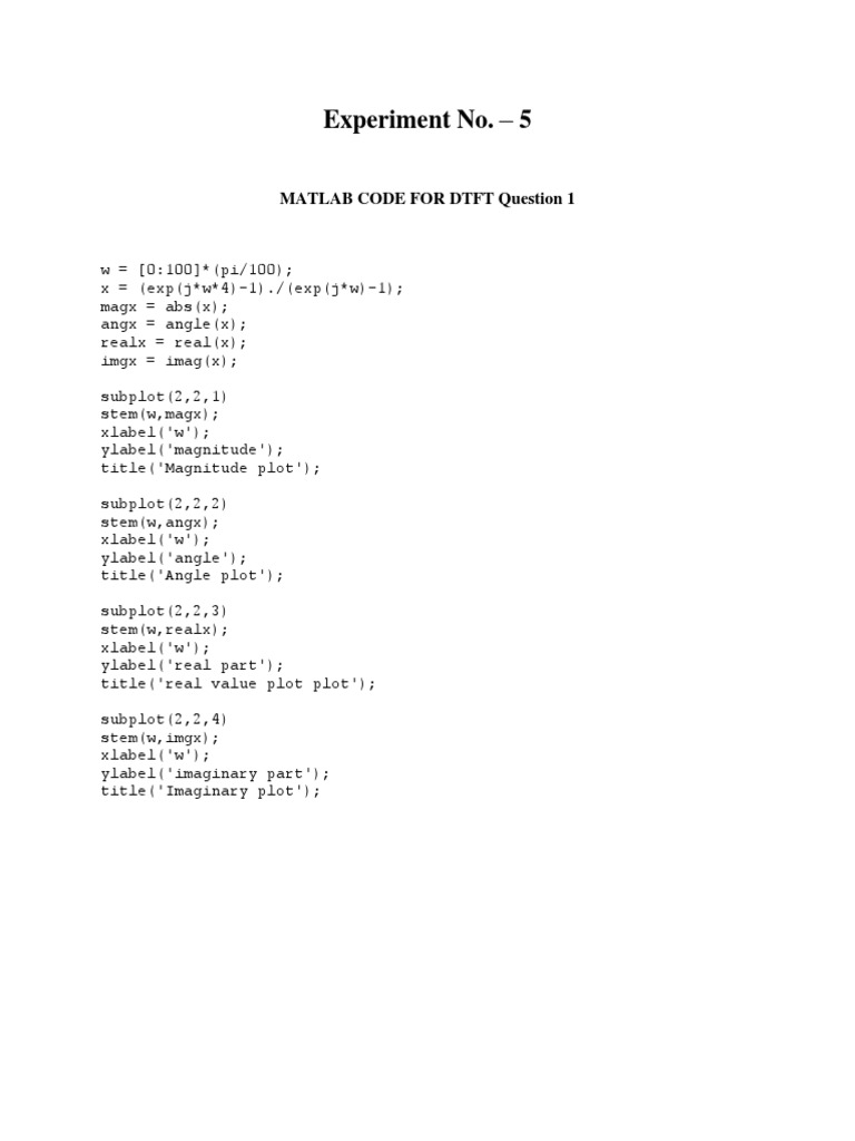 Matlab Code For DTFT - DSP Laboratory | PDF | Computers