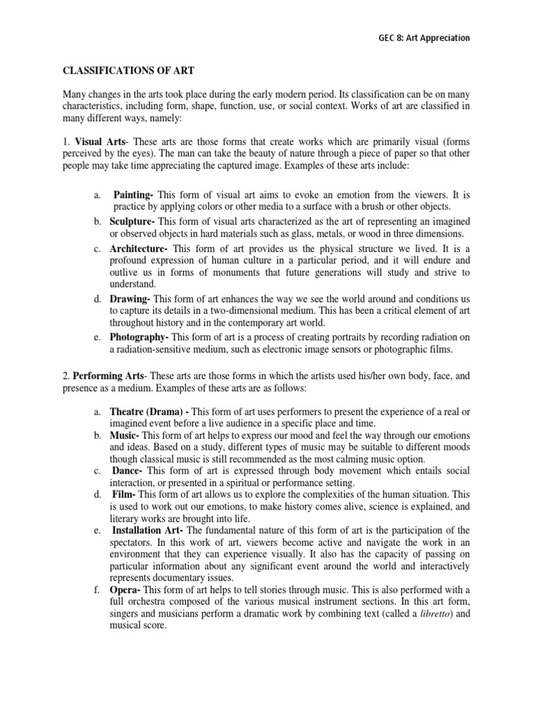 Classifications of Art | PDF | The Arts | Theatre