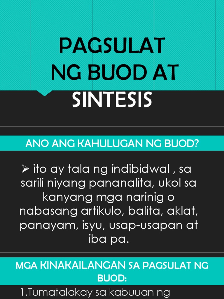 Sintesis at Buod | PDF