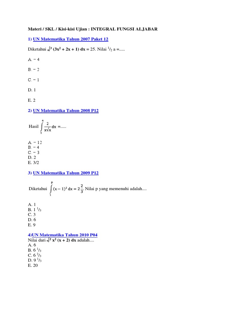 Soal Integral Matematika SMA UN | PDF | Metode & Bahan Ajar