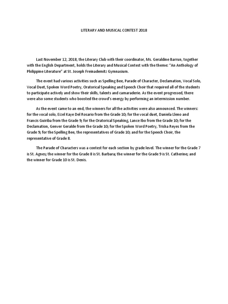 Literary and Musical Contest 2018 | PDF | Language Arts & Discipline | Art