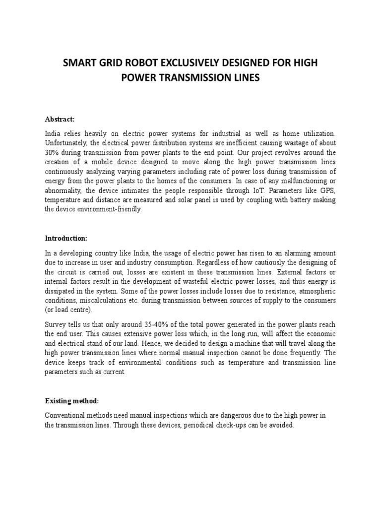 Smart Grid Robot Exclusively Designed For High Power Transmission Lines ...