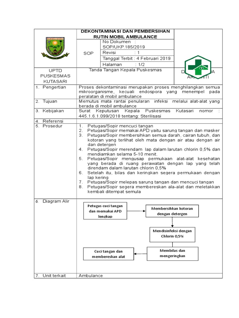 SOP Dekontaminasi Dan Pembersihan Rutin Ambulance | PDF