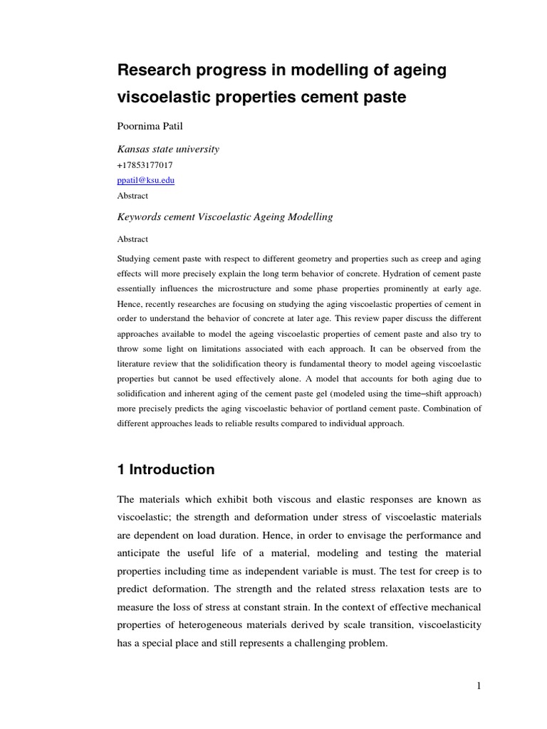 Research Progress in Modelling of Ageing Viscoelastic Properties Cement Paste | PDF ...