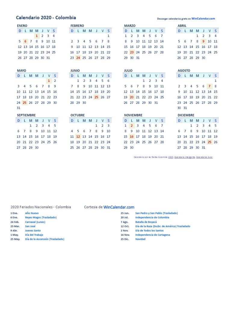 Calendario 2020 Colombia | PDF | Calendario | Agitación
