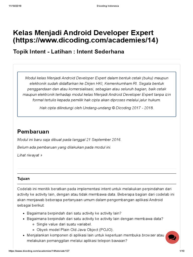 1 Intent Sederhana - Dicoding Indonesia | PDF | Komputer
