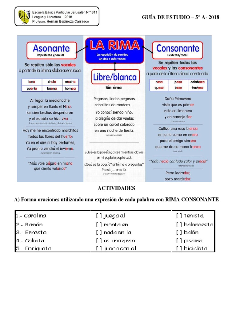 Guia 001 - Rimas y Estructura de Poemas | PDF | Artes del Lenguaje y ...