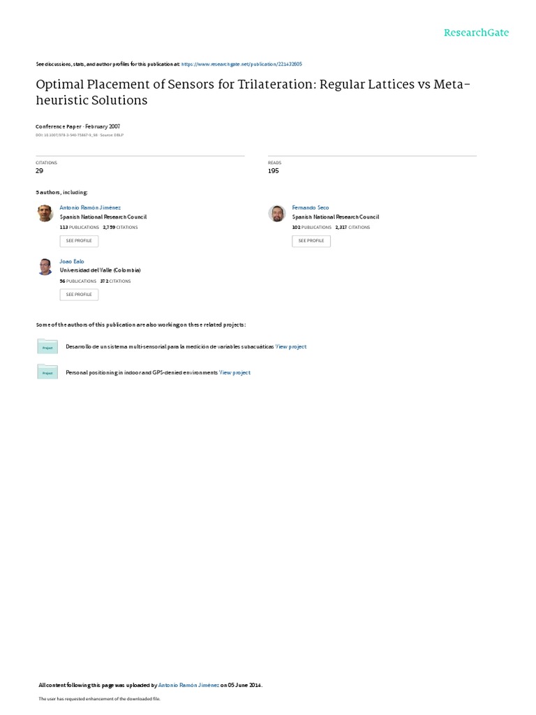 Optimal Placement of Sensors For Trilateration: Regular Lattices Vs Metaheuristic Solutions ...