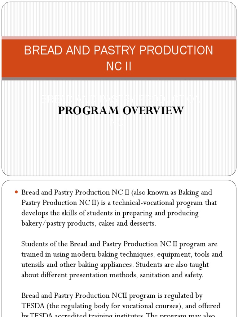 Bread and Pastry Production NC II - Pptxoverview | PDF | Bakery | Cakes