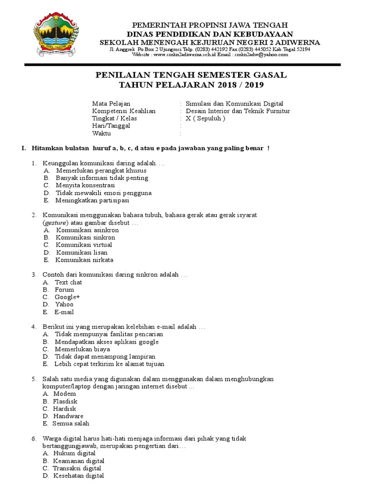 Soal PTS - Gasal 18-19 - SIMDIG - Pranky Aji Budiawan, S.PD | PDF