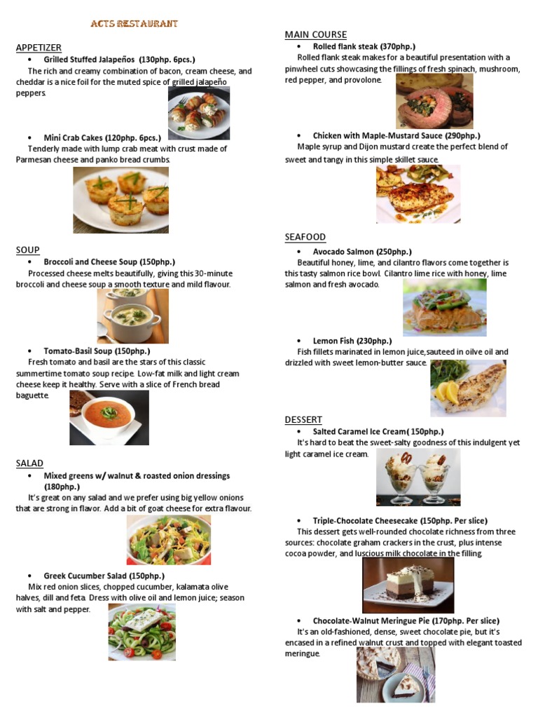 Appetizer Main Course: ACTS Restaurant | PDF | Salad | Martini (Cocktail)