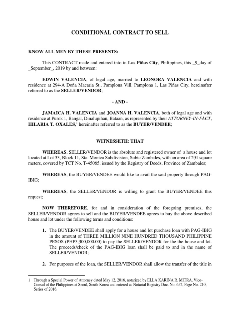 Conditional Contract To Sell | PDF | Law