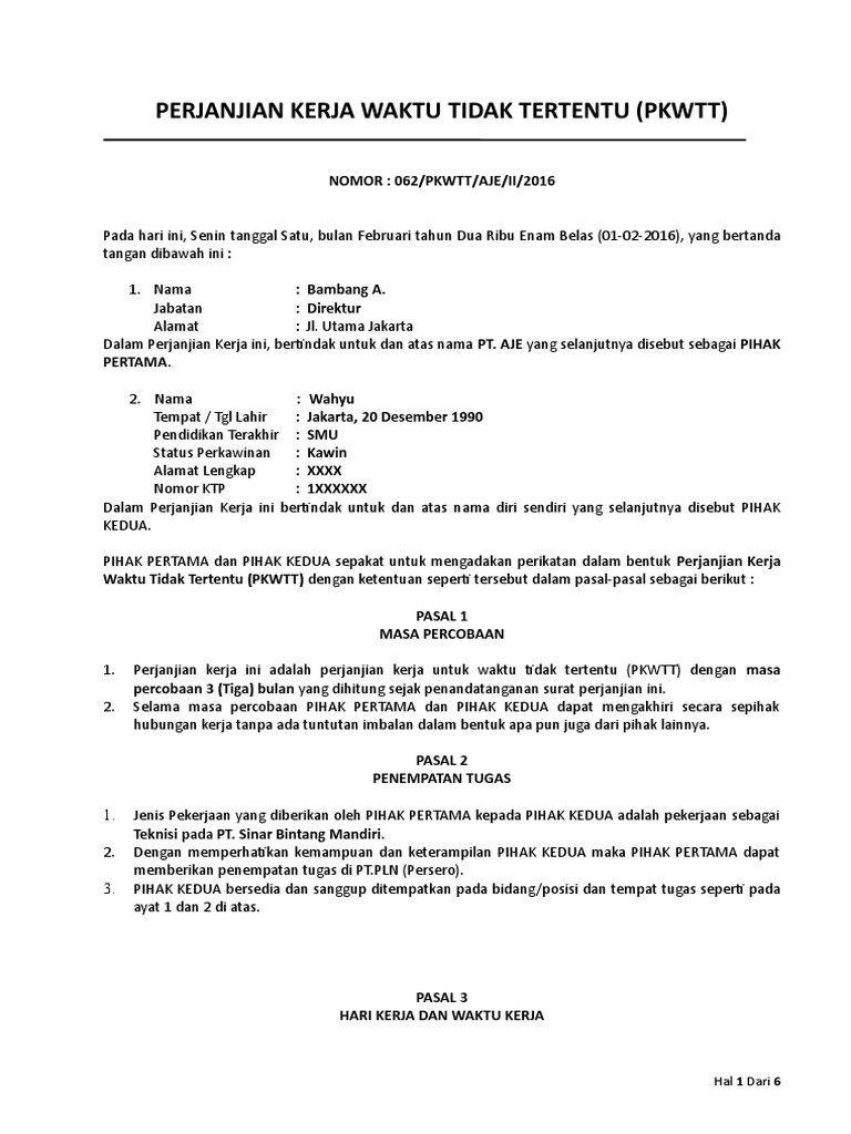 Contoh PKWTT | PDF