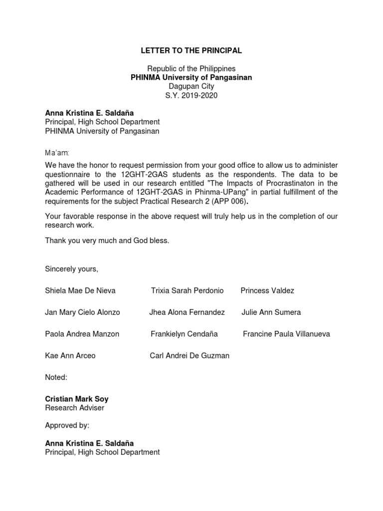 Letter To The Principal | PDF